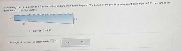 Solved A swimming pool has a depth of 8 ft at the shallow | Chegg.com