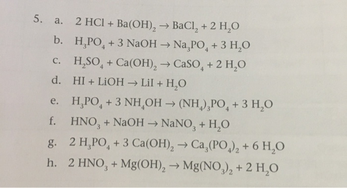 Solved problem 5 a. 2HCl + Ba (OH)2 -> BaCl₂ + 2HOH 5. a. | Chegg.com