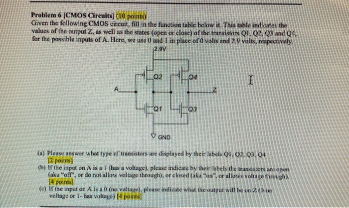 Solved Problem 6 CMOS Circuits (10 points) Given the | Chegg.com