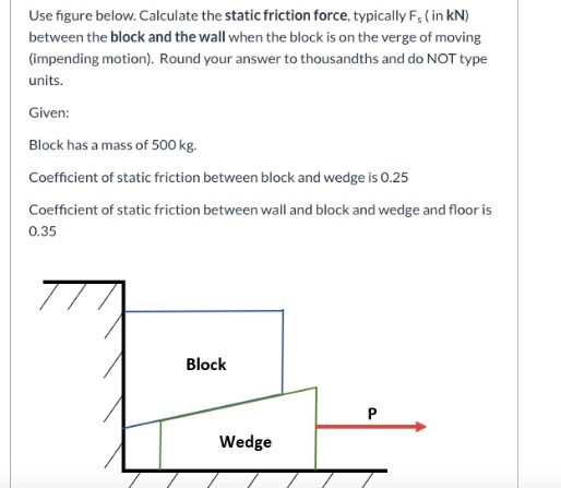 Solved Use figure below. Calculate the static friction | Chegg.com