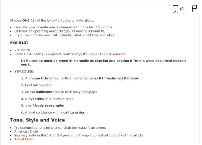 Choose ONE (1) of the following topics to write | Chegg.com
