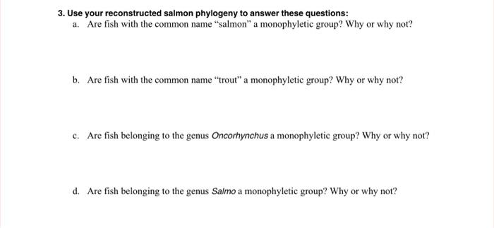 Solved SALMON MOLECULAR PHYLOGENY You will use two computer | Chegg.com