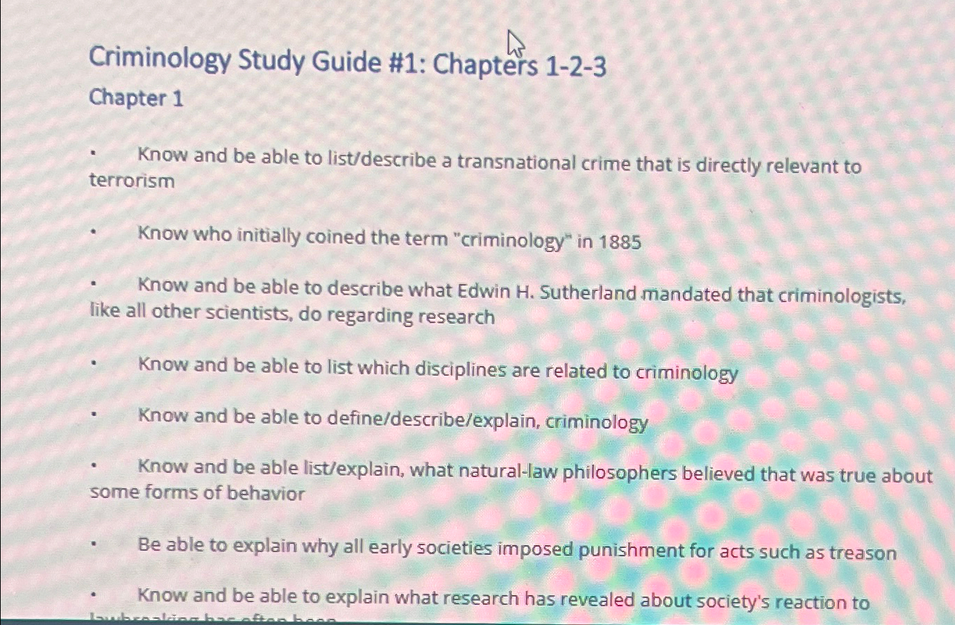 Solved Criminology Study Guide #1: Chapters 1-2-3Chapter | Chegg.com
