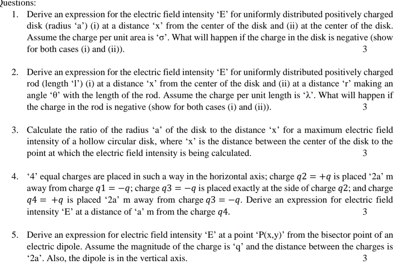 Solved Questions:Derive an expression for the electric field | Chegg.com