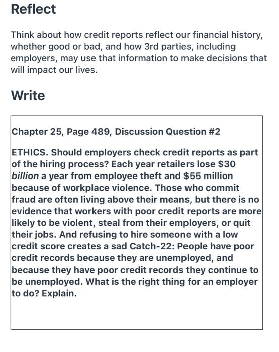 Solved Reflect Think about how credit reports reflect our | Chegg.com