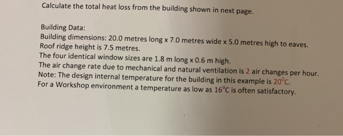 Solved Calculate the total heat loss from the building shown | Chegg.com