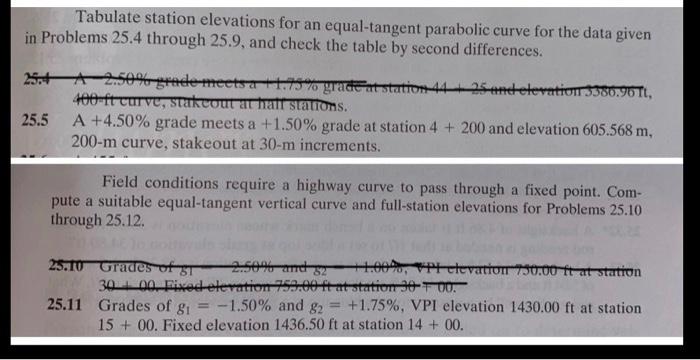 Solved Tabulate station elevations for an equal-tangent | Chegg.com