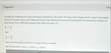 Solved Pregunta 1100Consiler the following worm sear | Chegg.com