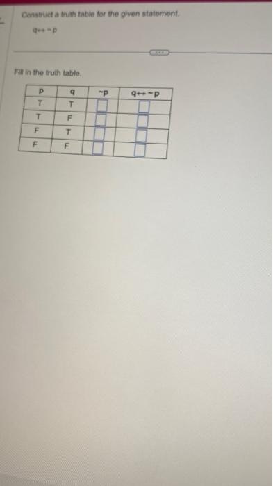 Solved Consbuct a thith table for the given statement. q+p=p | Chegg.com