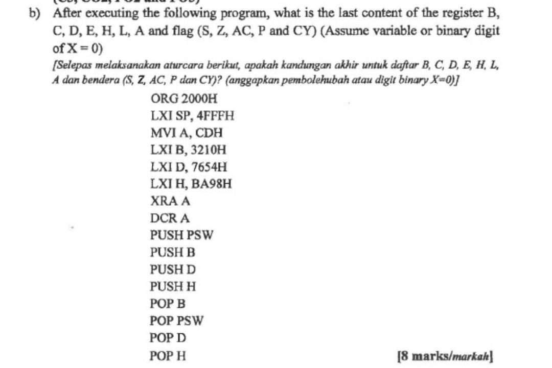 Solved b) After executing the following program, what is the | Chegg.com