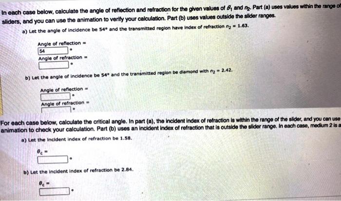 Solved In each case below, calculate the angle of reflection | Chegg.com