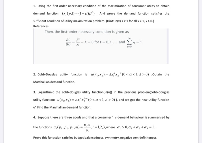1. Using the first-order necessary condition of the | Chegg.com