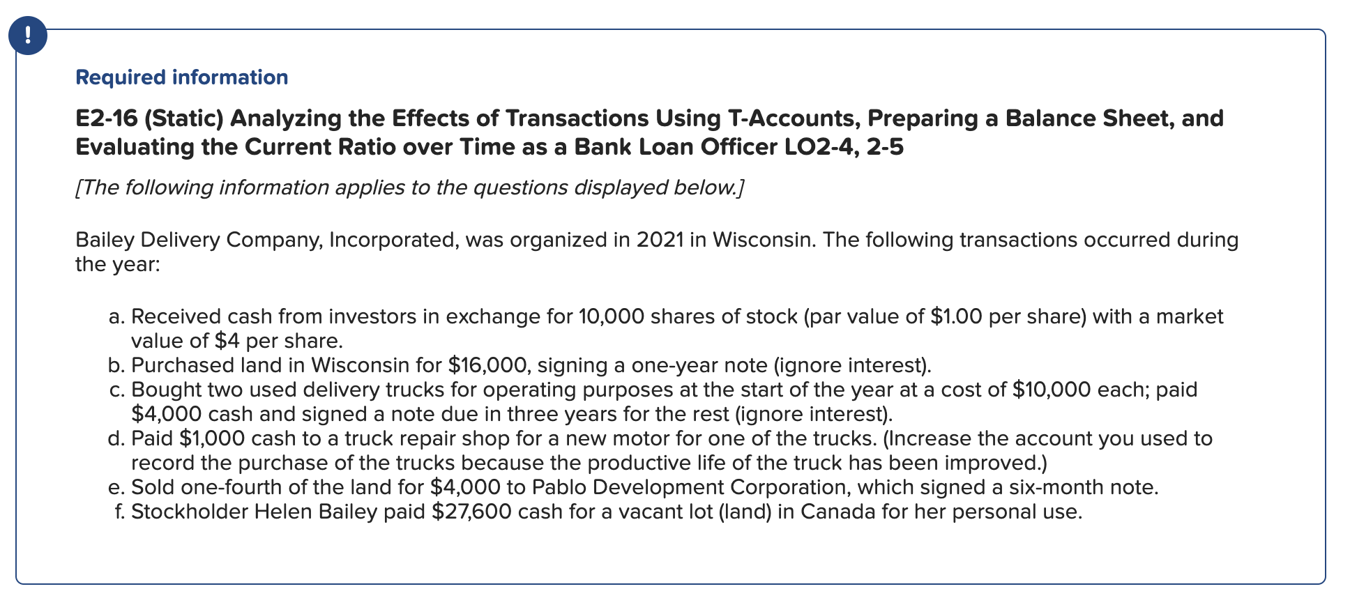 Solved !Required informationE2-16 (Static) ﻿Analyzing the | Chegg.com