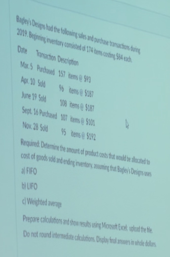 Solved USE : FIFO in excel tanle format, USE: LIFO in excel | Chegg.com