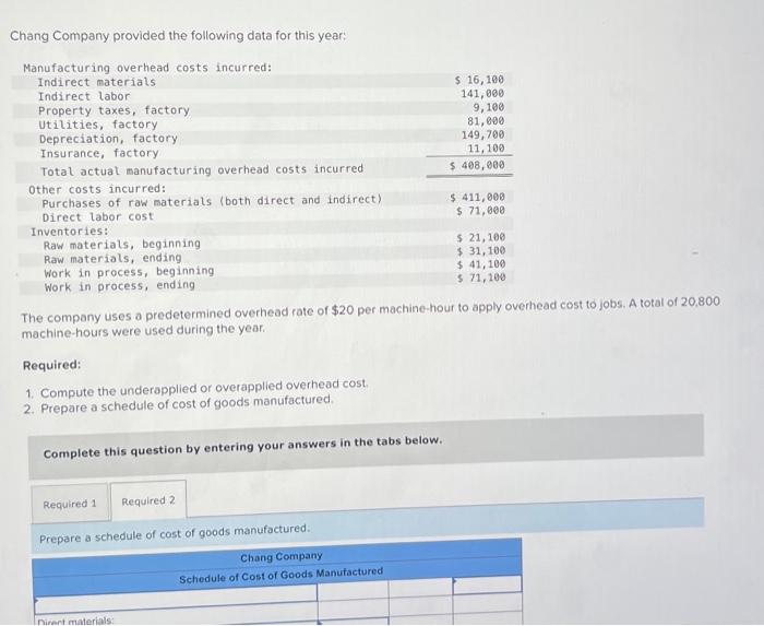 Solved Chang Company provided the following data for this | Chegg.com Solved Chang Company provided the following data for this | Chegg.com