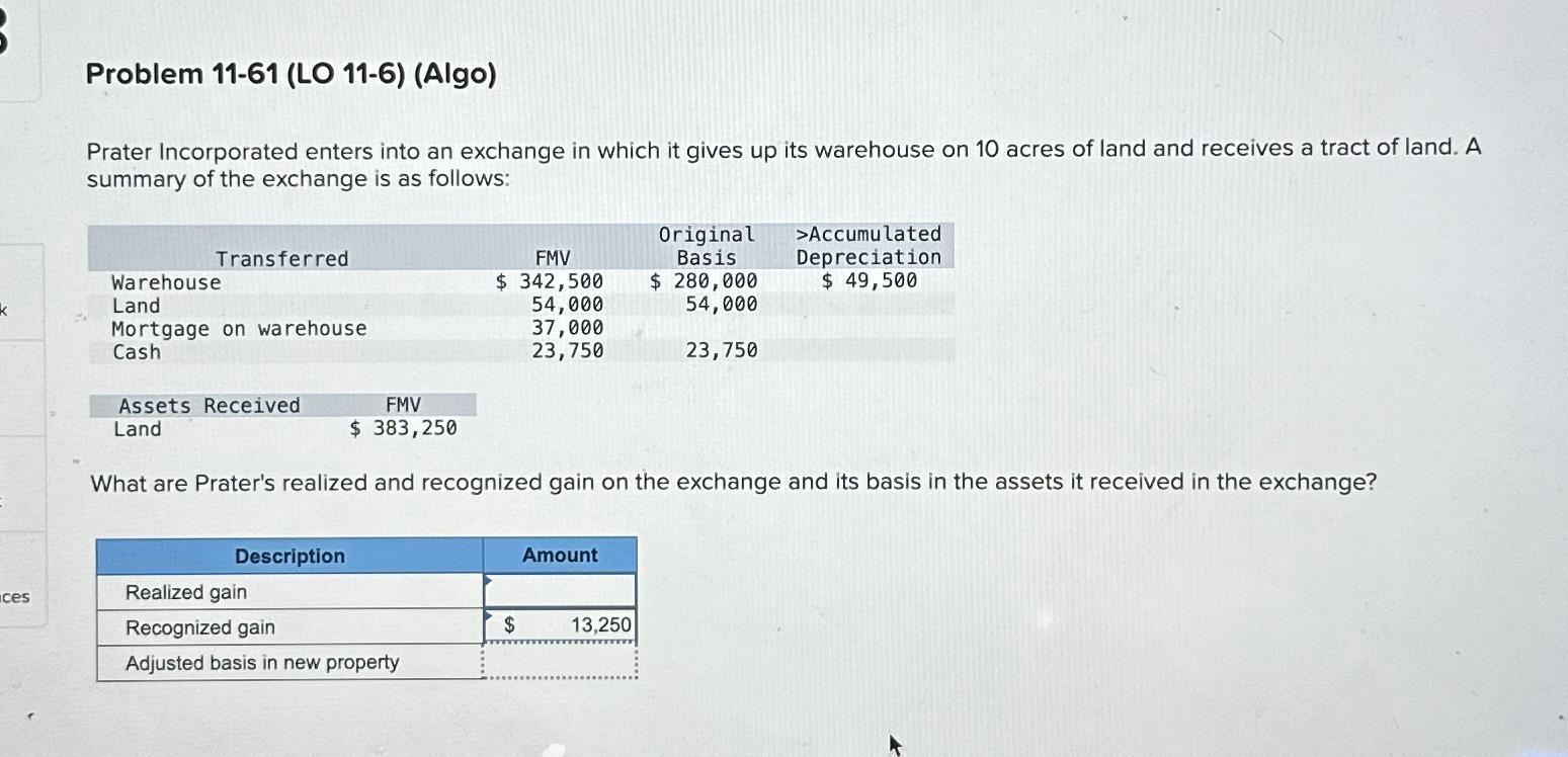Solved Problem 11-61 (LO 11-6) (Algo)Prater Incorporated | Chegg.com