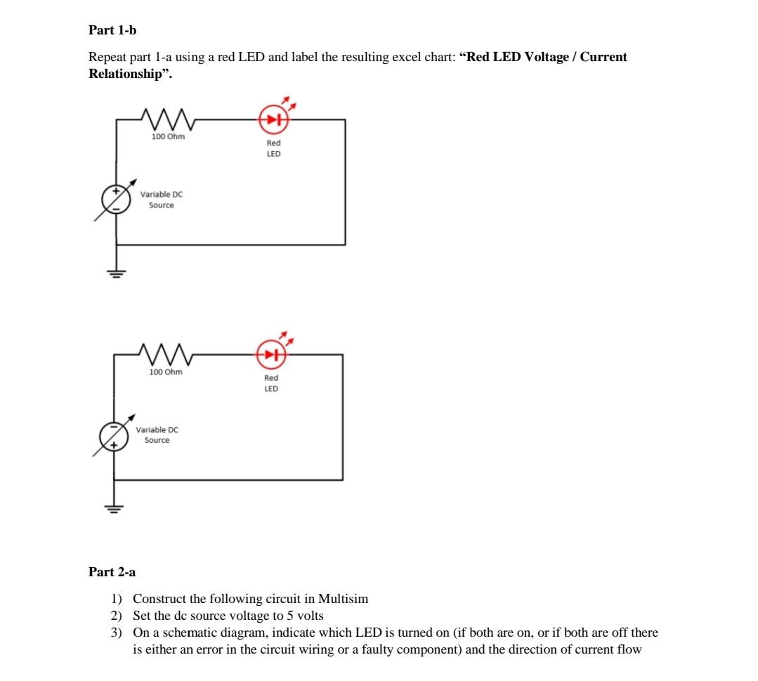 Solved Part 1-b Repeat part 1-a using a red LED and label | Chegg.com