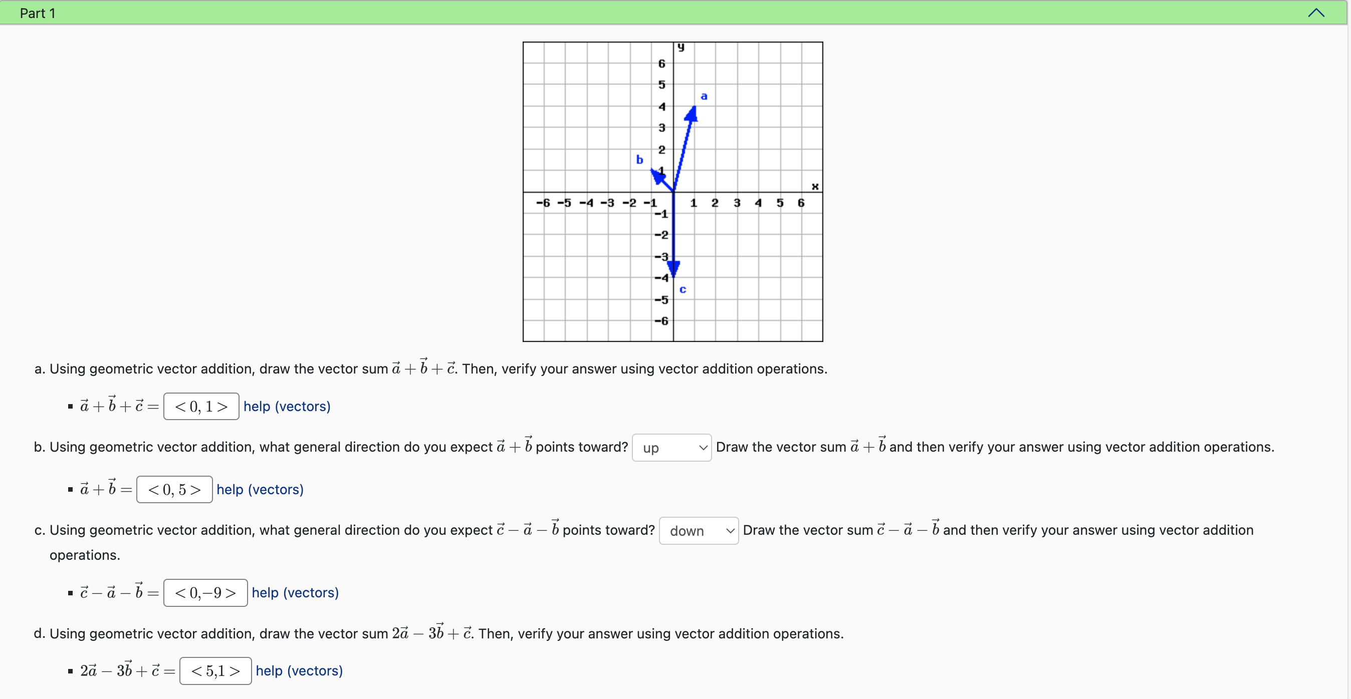 a. ﻿Using geometric vector addition, draw the vector | Chegg.com