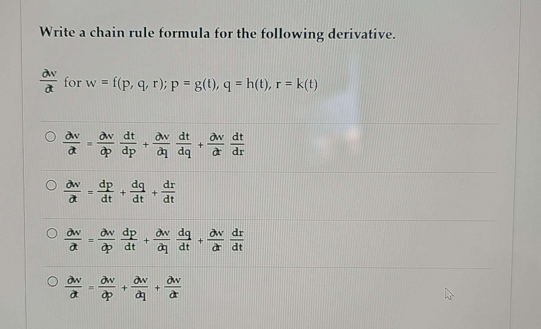 Solved Write a chain rule formula for the following | Chegg.com