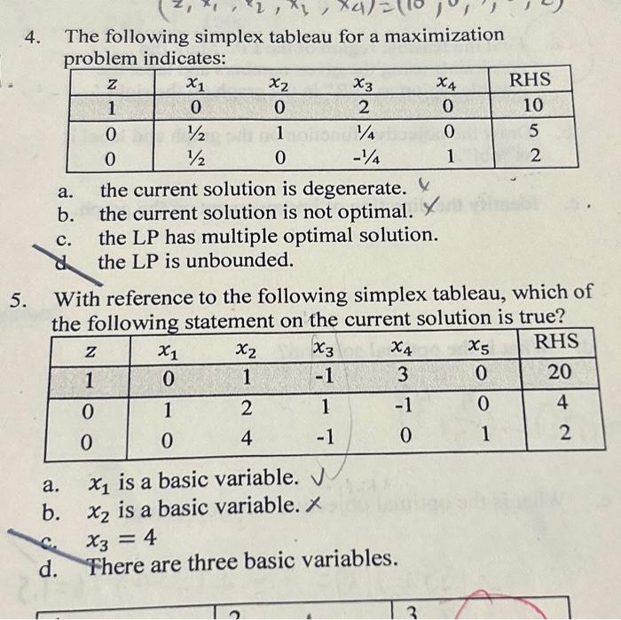 4 The Following Simplex Tableau For A Maximization 