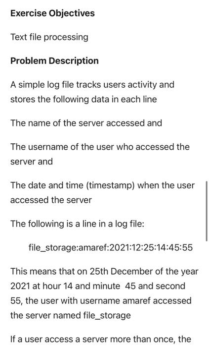 Solved Exercise Objectives Text file processing Problem | Chegg.com