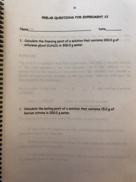 Solved Prelab Questions For Experiment 12 Name Date 1