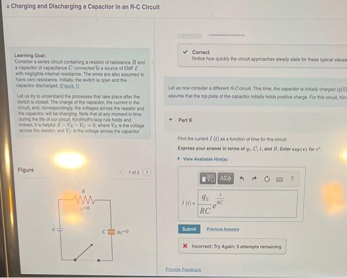 Solved ± Charging and Discharging a Capacitor in an R-C | Chegg.com