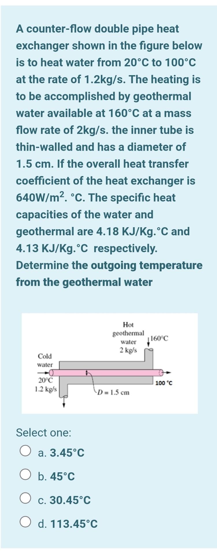 Solved A counter-flow double pipe heat exchanger shown in | Chegg.com