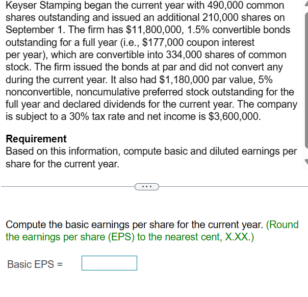 Solved Compute the basic earnings per share for the current | Chegg.com
