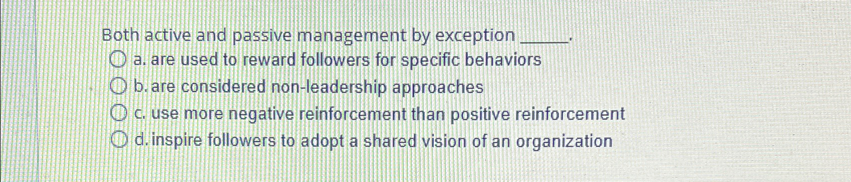 Solved Both active and passive management by exceptiona. | Chegg.com