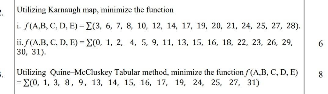 Solved 2. Utilizing Karnaugh map, minimize the function i. | Chegg.com