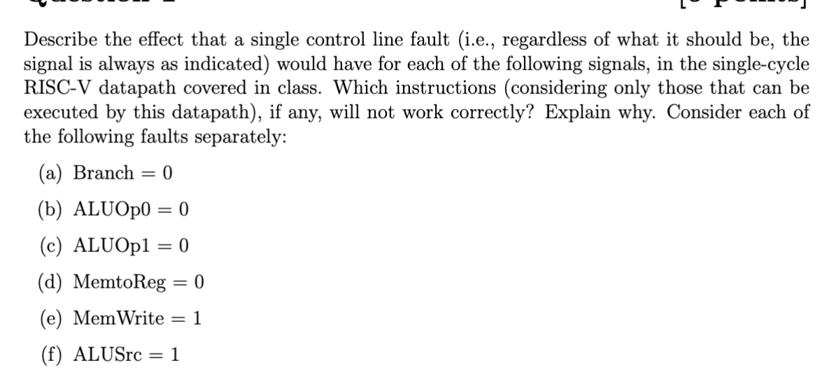 Solved Describe the effect that a single control line fault | Chegg.com