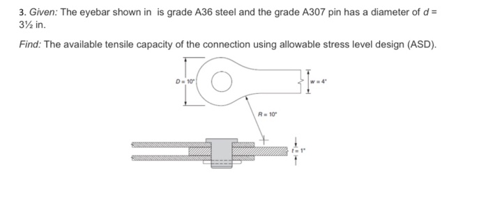 Solved 3. Given: The eyebar shown in is grade A36 steel and | Chegg.com