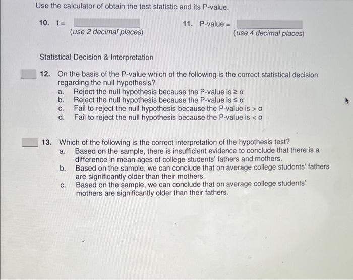 Solved Questions 7 through 13: We have data from a random | Chegg.com