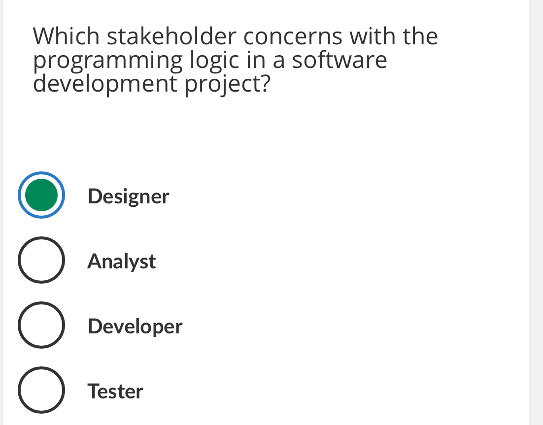 Solved Which stakeholder concerns with the programming logic | Chegg.com