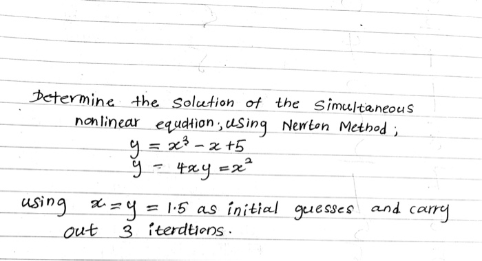 Solved Determine the solution of the Simultaneous nonlinear | Chegg.com