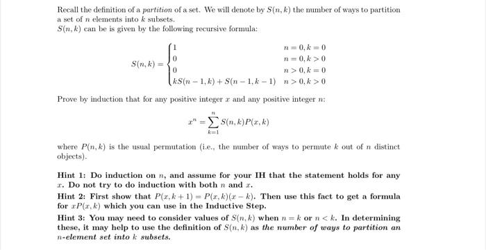 Recall the definition of a partition of a set. We | Chegg.com