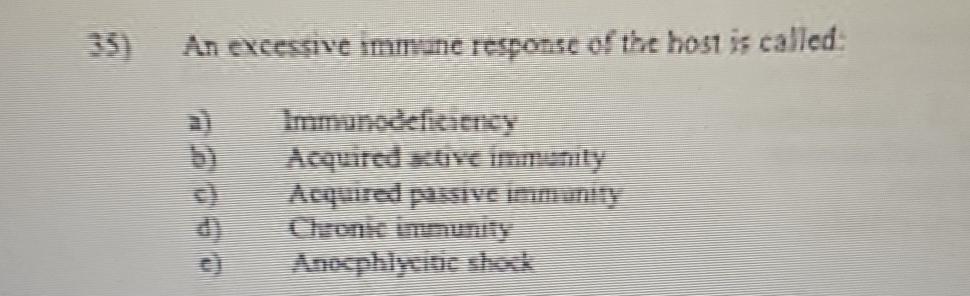 Solved An excessive immane response of the host is called:a) | Chegg.com