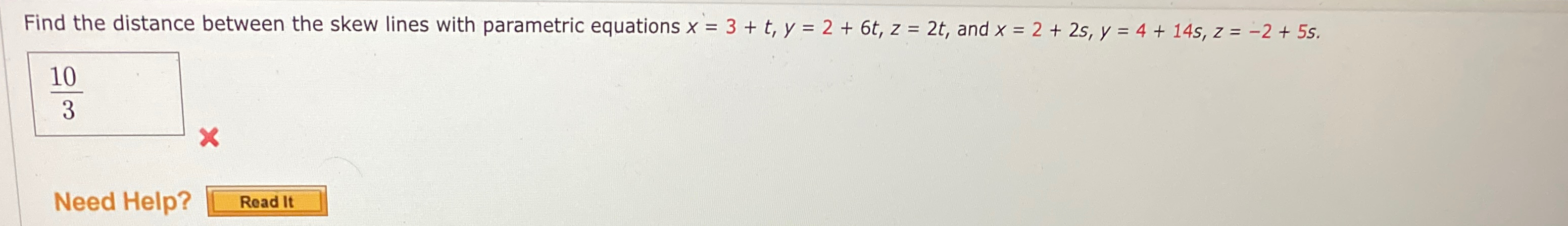 Solved Find the distance between the skew lines with | Chegg.com
