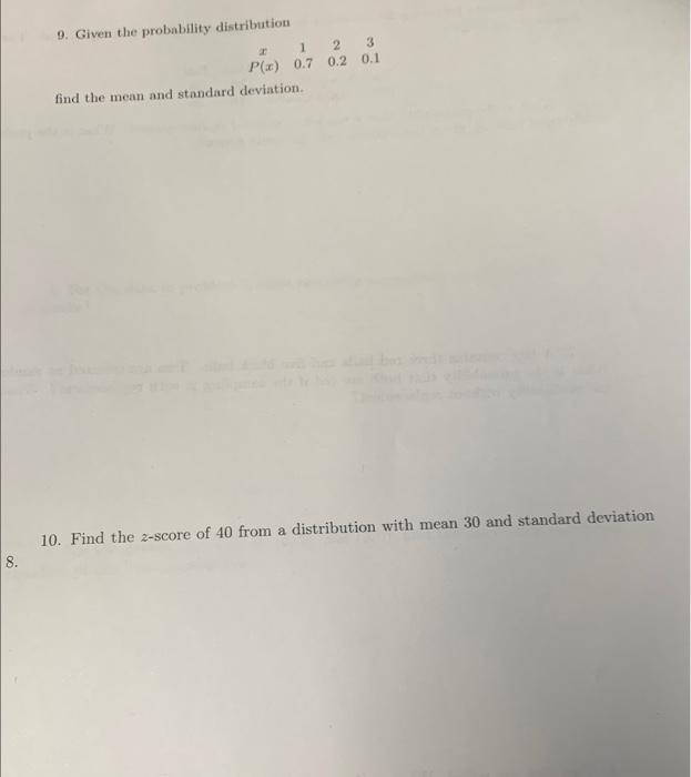 Solved 9. Given the probability distribution find the mean | Chegg.com
