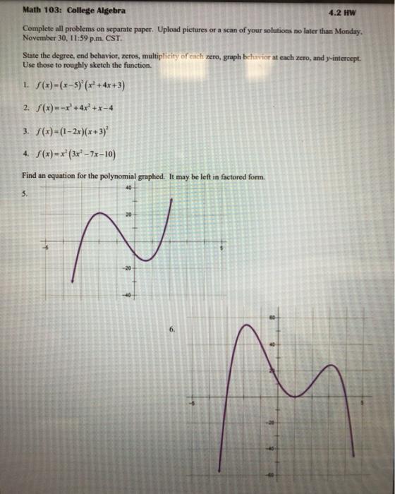 Solved 4.2 HW Math 103: College Algebra Complete all | Chegg.com