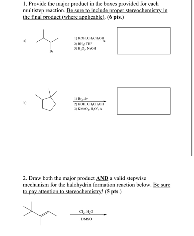 Solved Provide the major product in the boxes provided for | Chegg.com