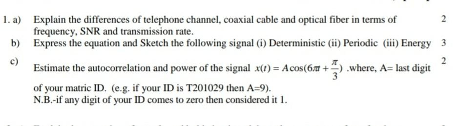 Solved 1. a) Explain the differences of telephone channel, | Chegg.com