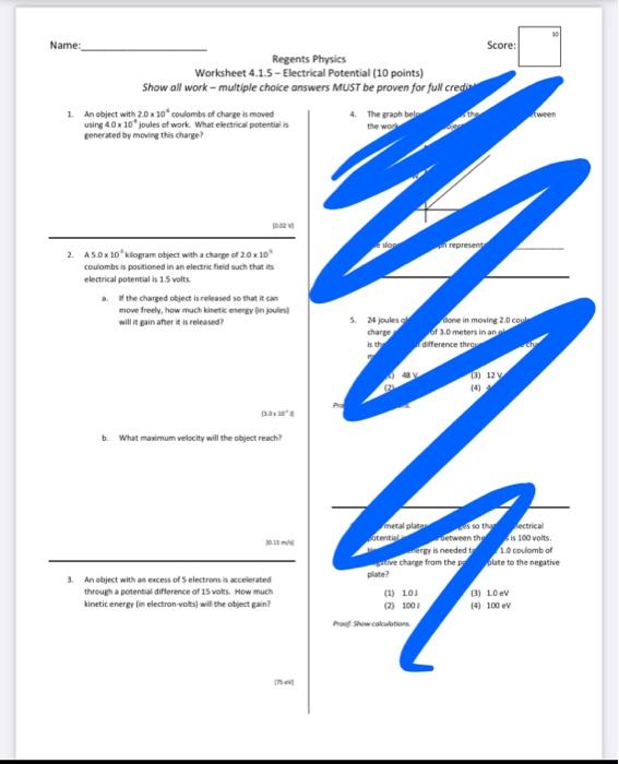 Solved Score: Name: Regents Physics Worksheet 4.1.5 - | Chegg.com