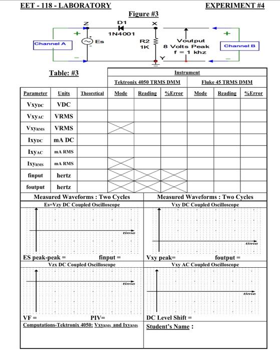 EET - 118 - LABORATORY EXPERIMENT \#4 Figure \#3 | Chegg.com