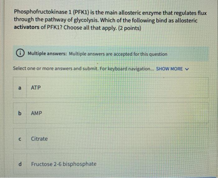 Solved Phosphofructokinase 1 (PFK1) is the main allosteric | Chegg.com