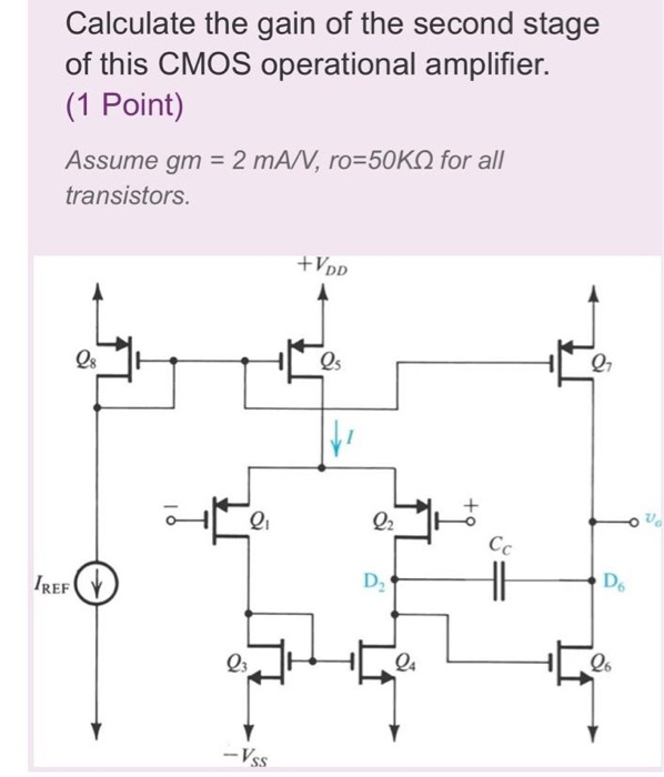 Solved Calculate the gain of the second stage of this CMOS | Chegg.com