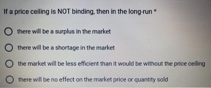 Solved If a price ceiling is NOT binding, then in the | Chegg.com