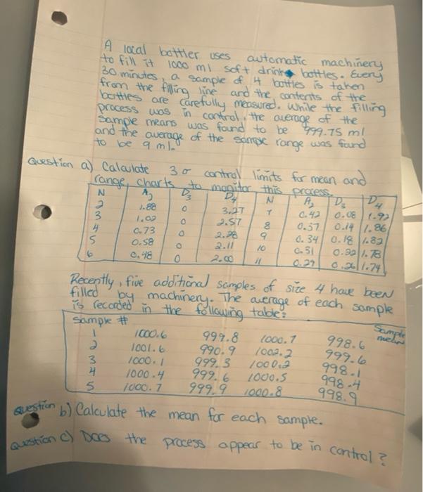 Solved calculate control limits for mean and range charts to | Chegg.com