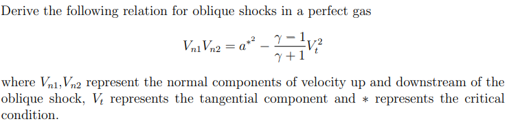 Solved Derive the following relation for oblique shocks in a | Chegg.com